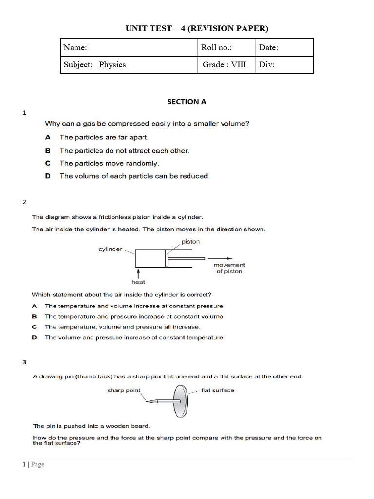 GR 8 PHYSICS Revision Worksheet UT4 | PDF