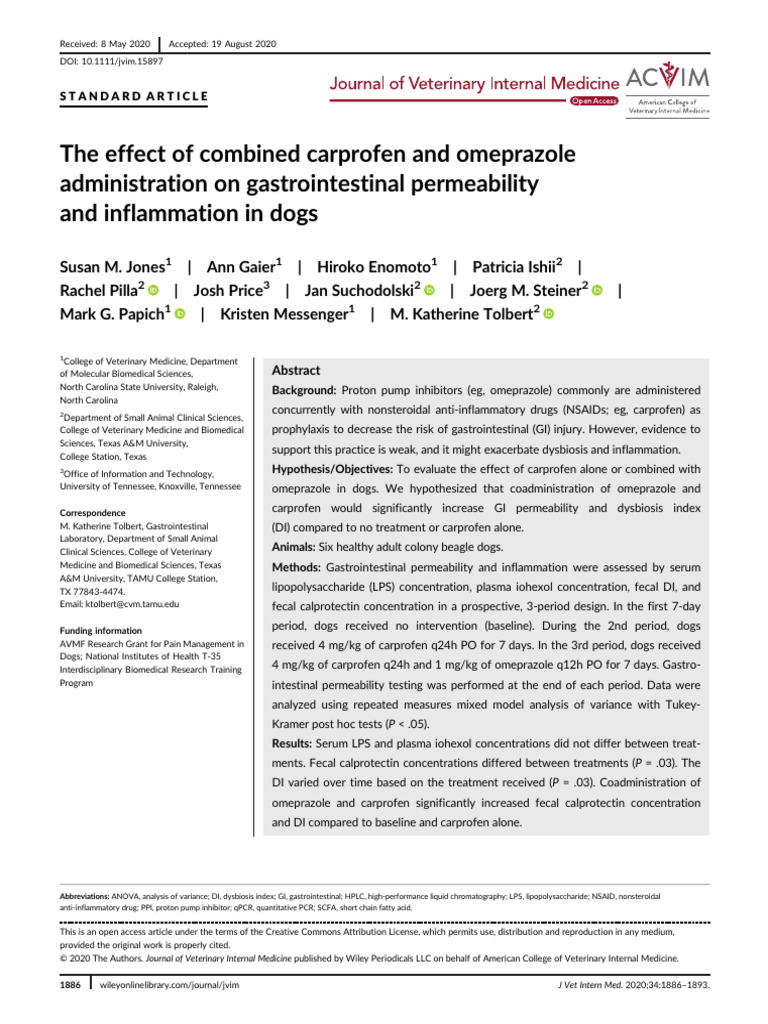 Carprofen and Omeprazole Administration | PDF | High Performance Liquid ...