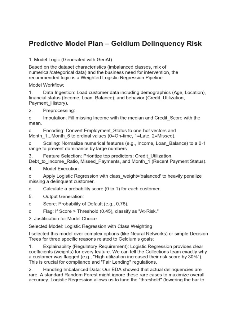 Predictive Model Plan | PDF | Logistic Regression | Applied Mathematics