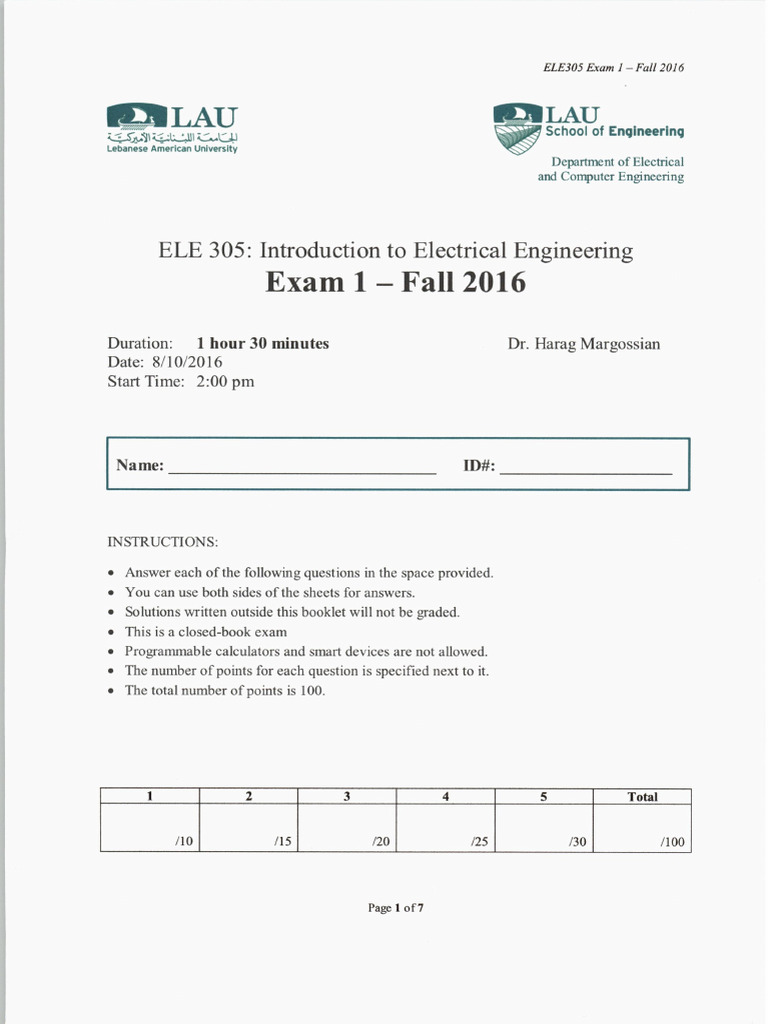 Fall 2016 Exam 1 (Solution) | PDF