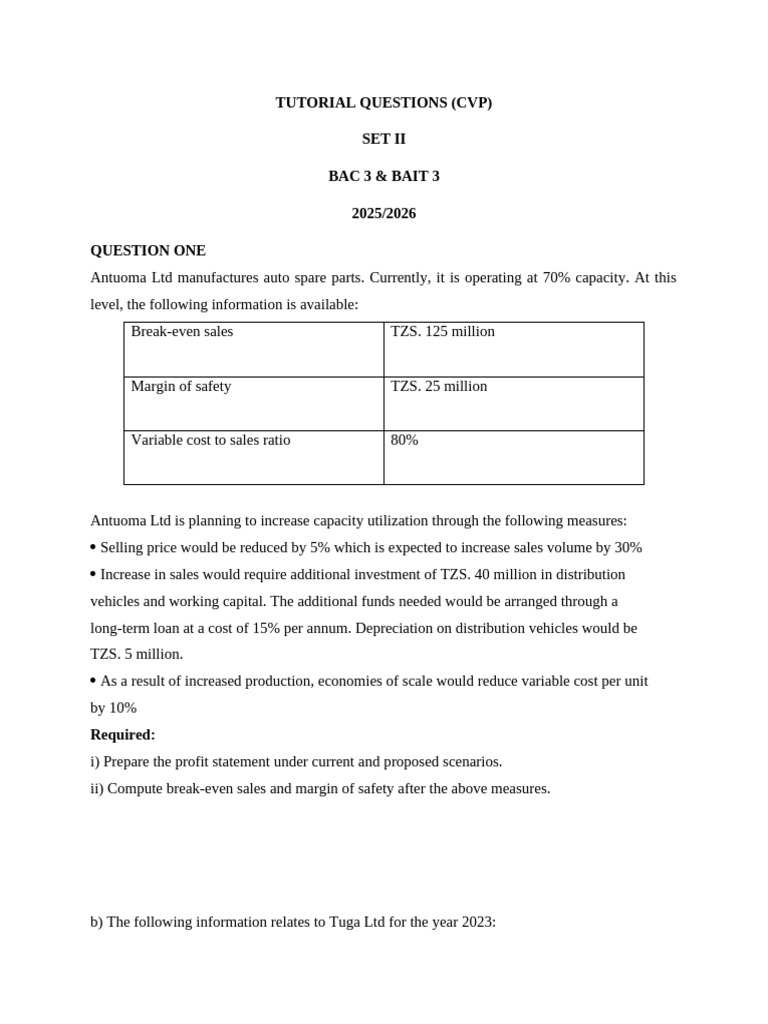 CVP - Tutorial Questions Set Ii | PDF | Business | Investing