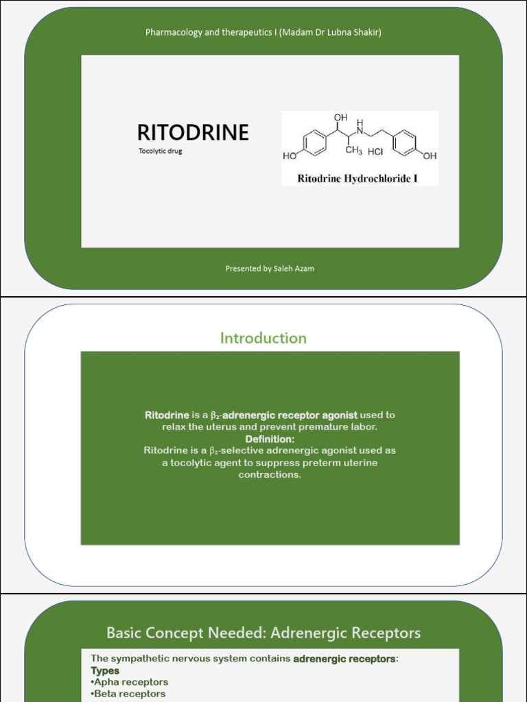Ritodrine Drug Pharmacology Presentation | PDF