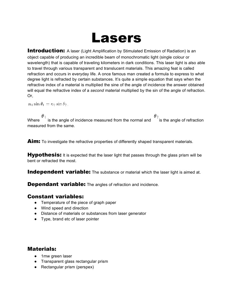Lasers, A Basic Science Experiment | PDF | Prism | Refraction