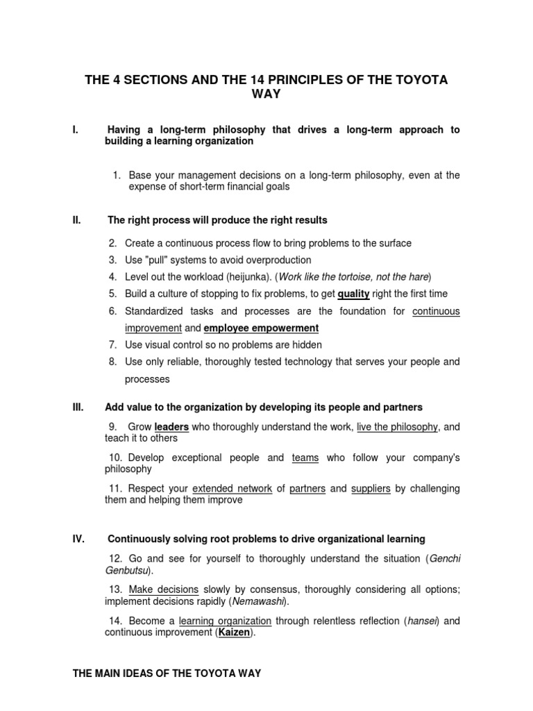 The 4 Sections and The 14 Principles of The Toyota Way | PDF | Business ...