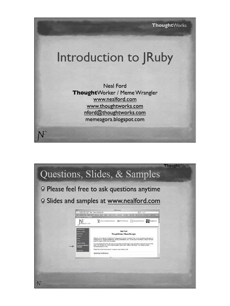 Neal Ford - Introduction To JRuby Handouts | PDF | Ruby (Programming ...
