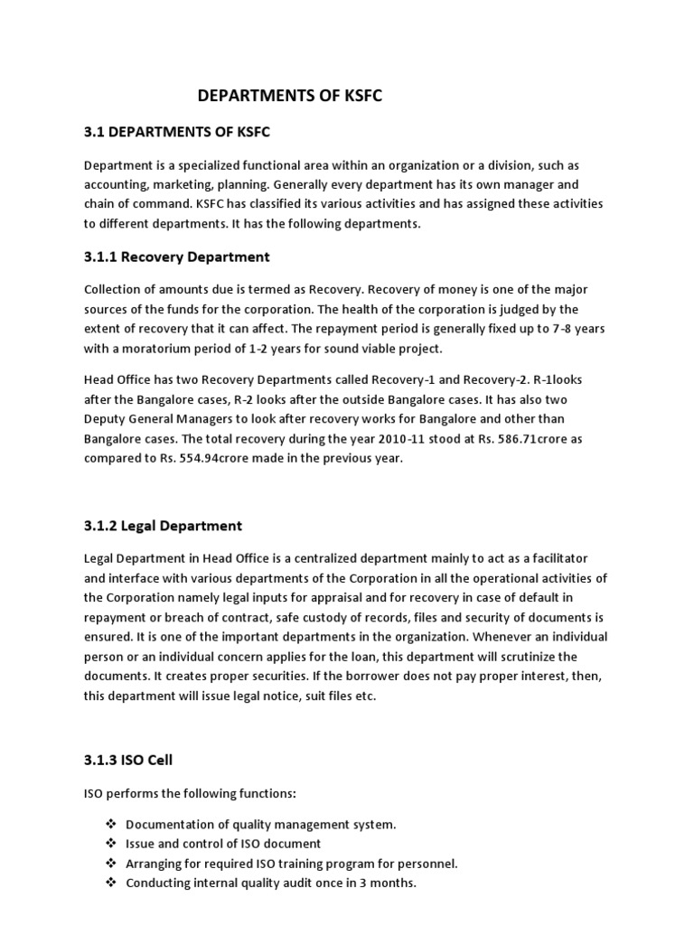 Chapter 3 Departments of KSFC | PDF | Internal Audit | Banks