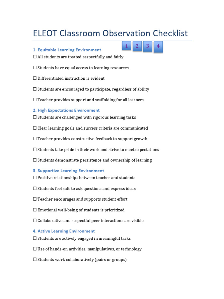 ELEOT Classroom Observation Checklist | PDF