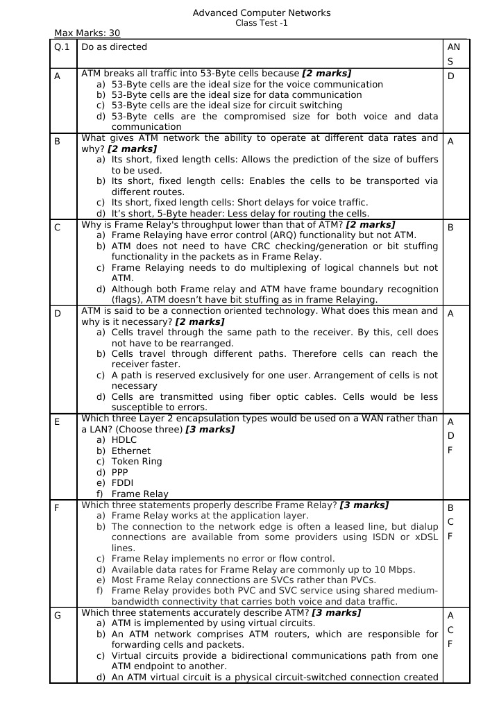 Advanced Computer Networks Class Test -1 Questions Answers | PDF ...