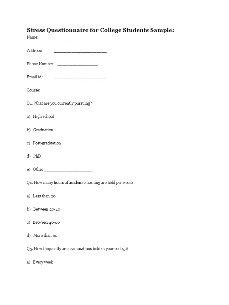 College Student Stress Questionnaire | PDF | Psychology | Behavioural ...