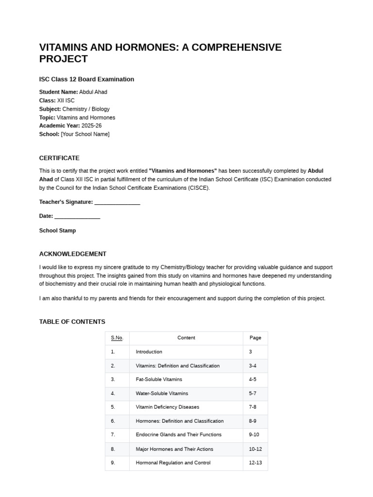 ISC Vitamins Hormones Project | PDF | Hormone | Endocrine System
