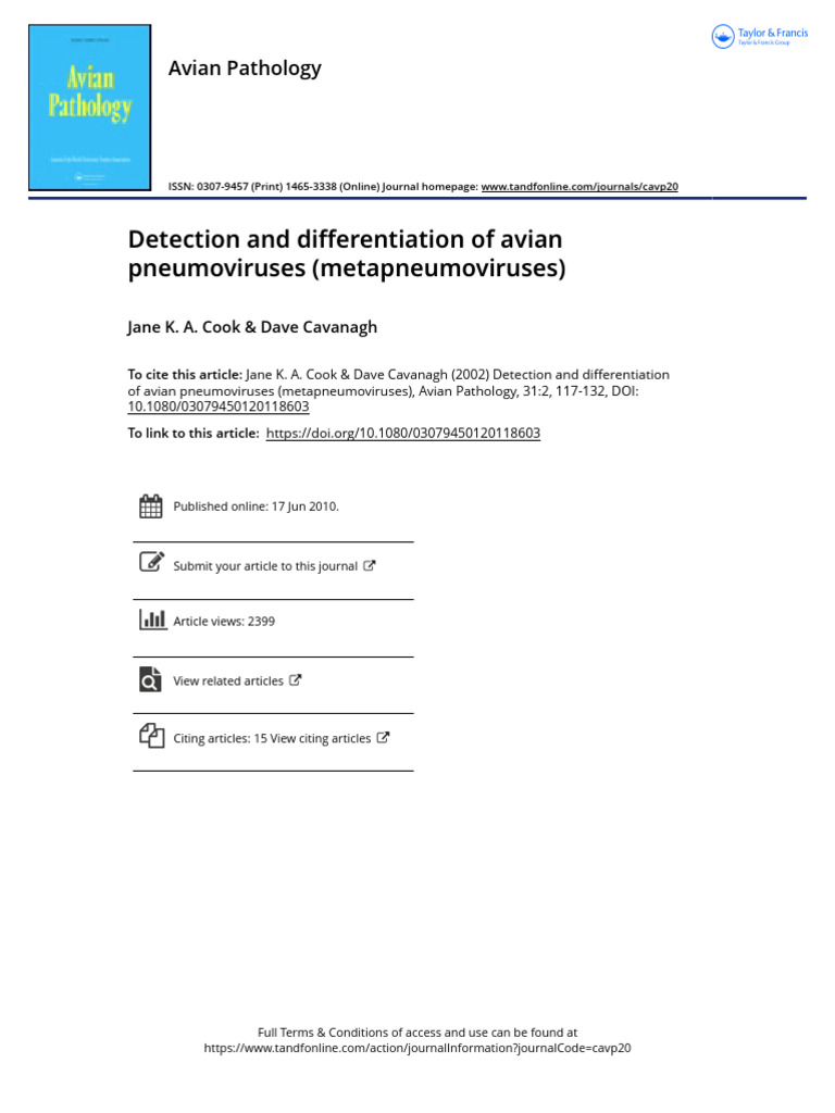 Detection and Differentiation of Avian Pneumoviruses Metapneumoviruses ...