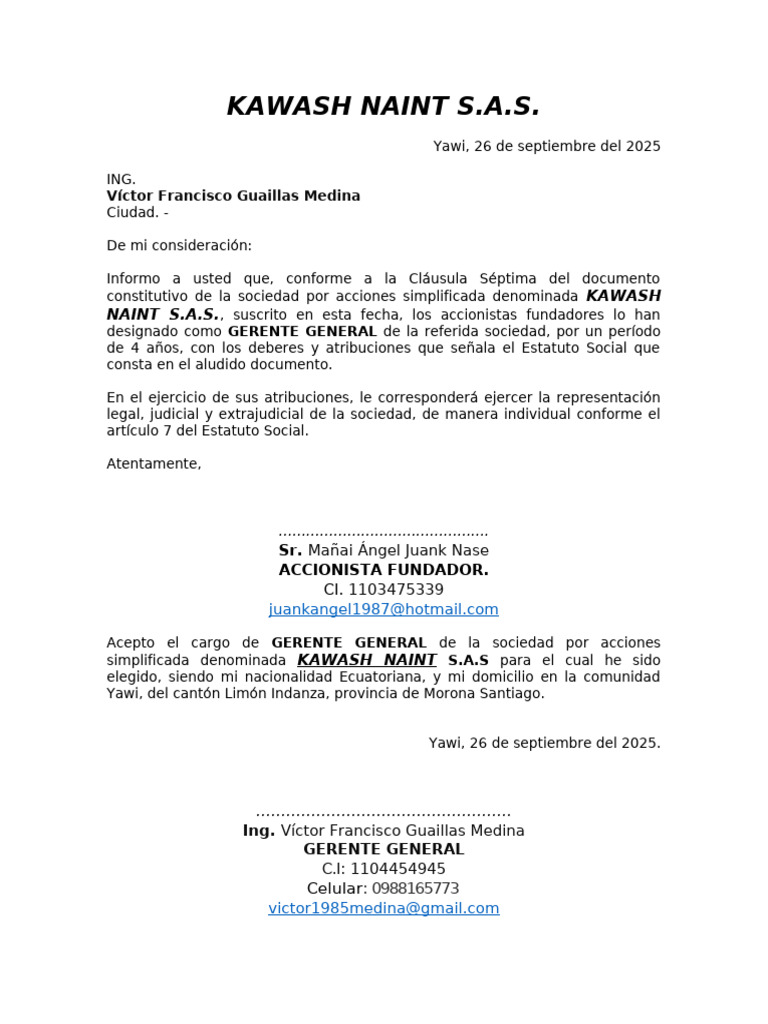 Nombramiento Gerente General | PDF