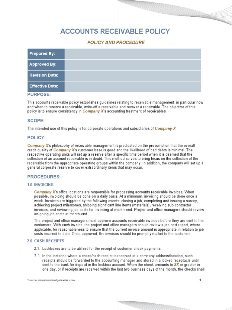 Accounts Receivable Policy | PDF | Debits And Credits | Bad Debt Accounts Receivable Policy | PDF | Debits And Credits | Bad Debt