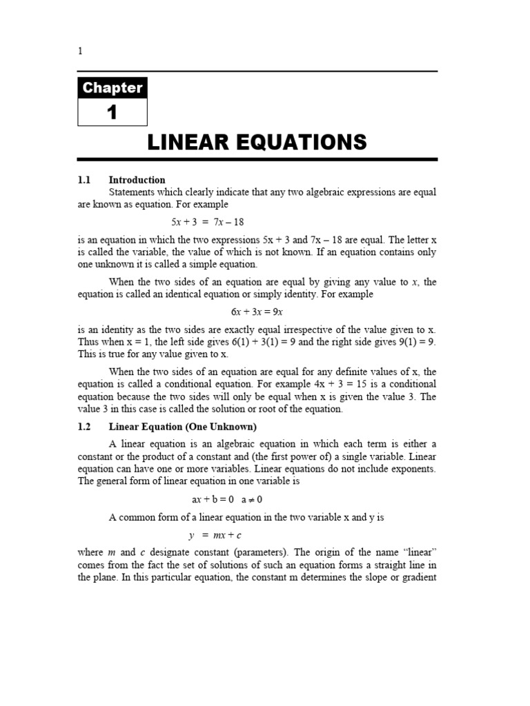 Linear Equation | PDF | Equations | Variable (Mathematics)