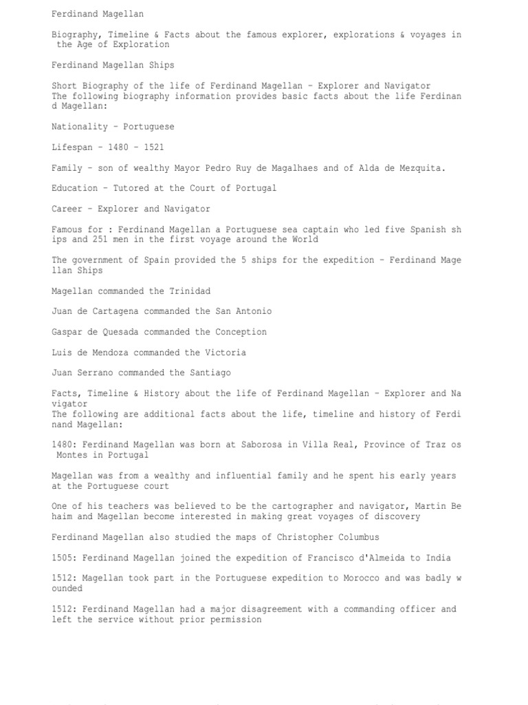 Ferdinand Magellan (timeline) | Age Of Discovery | Early Modern Period ...
