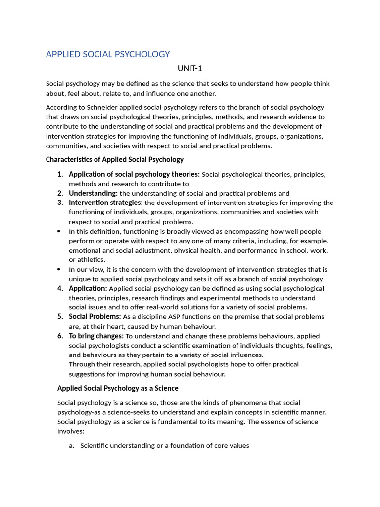 Applied Social Psychology Notes | PDF | Qualitative Research | Psychology