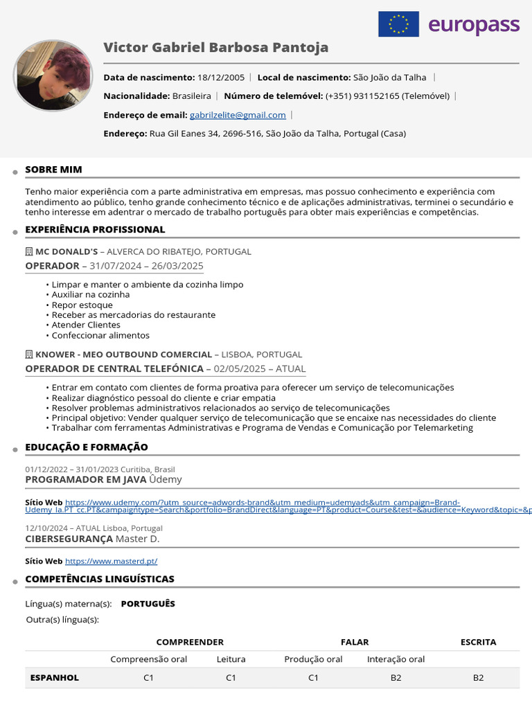 Victor Pantoja CV 3.0 | PDF | Portugal | Informática