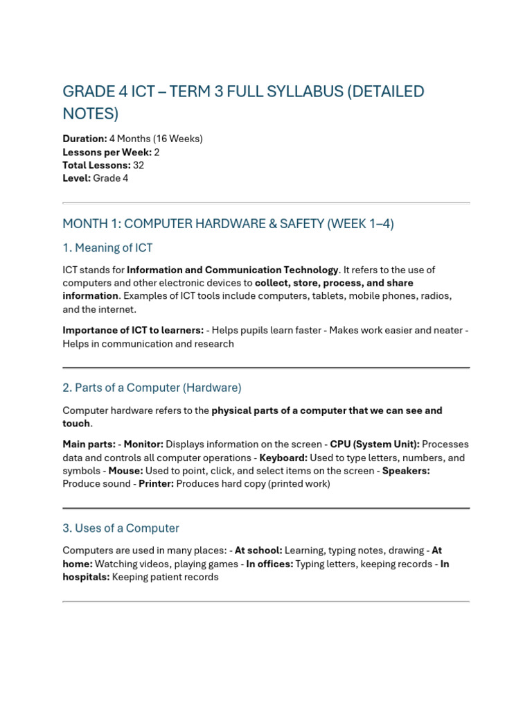 Grade 4 Ict - Term 3 Full 5syllabus | PDF | Computer Keyboard ...