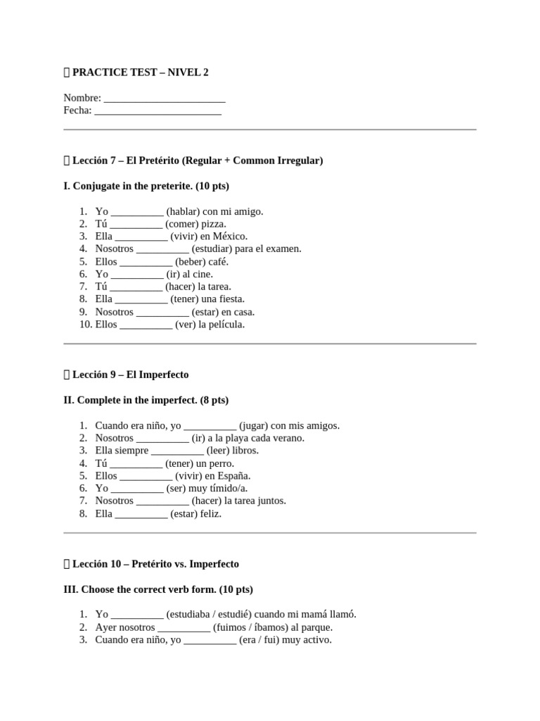 ? Practice Test Spanish | PDF | Lingüística | Sintaxis