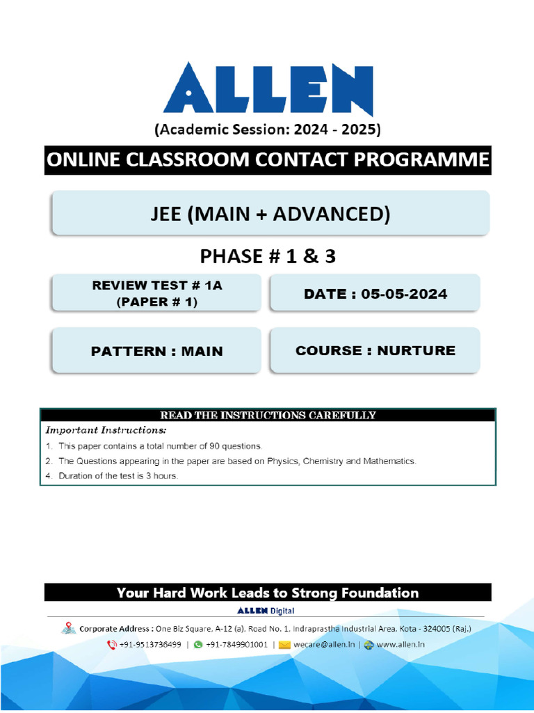 (TC43) (Phase 1,3) Allen Digital Nurture JA 05-05-2024 | PDF | Velocity ...