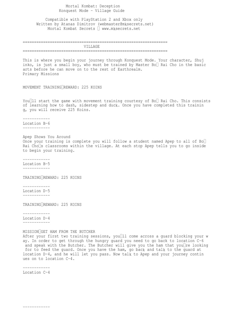 MKDeception Konquest Village Guide | PDF | Action Video Games | Video Games