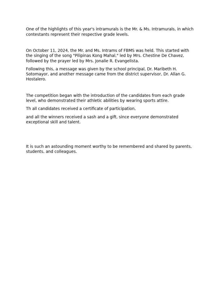 Intrams 2024 Narrative | PDF