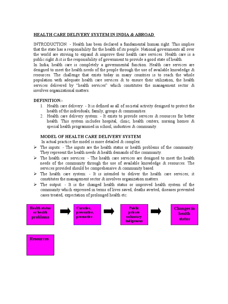 Health Care Delivery System in India | PDF | Health Care | Health Sciences