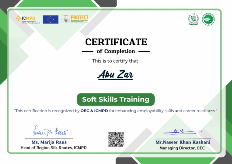 ABU ZAR Soft Skill Certificate | PDF