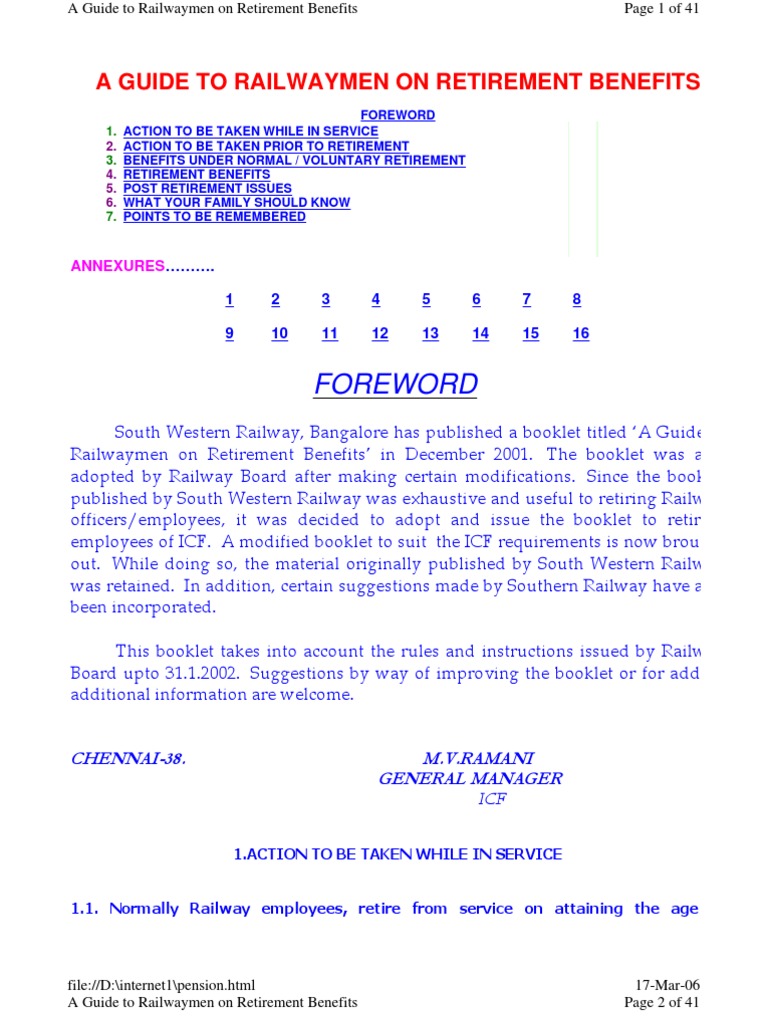 A Guide To Railwaymen On Retirement Benefits | PDF | Pension | Retirement