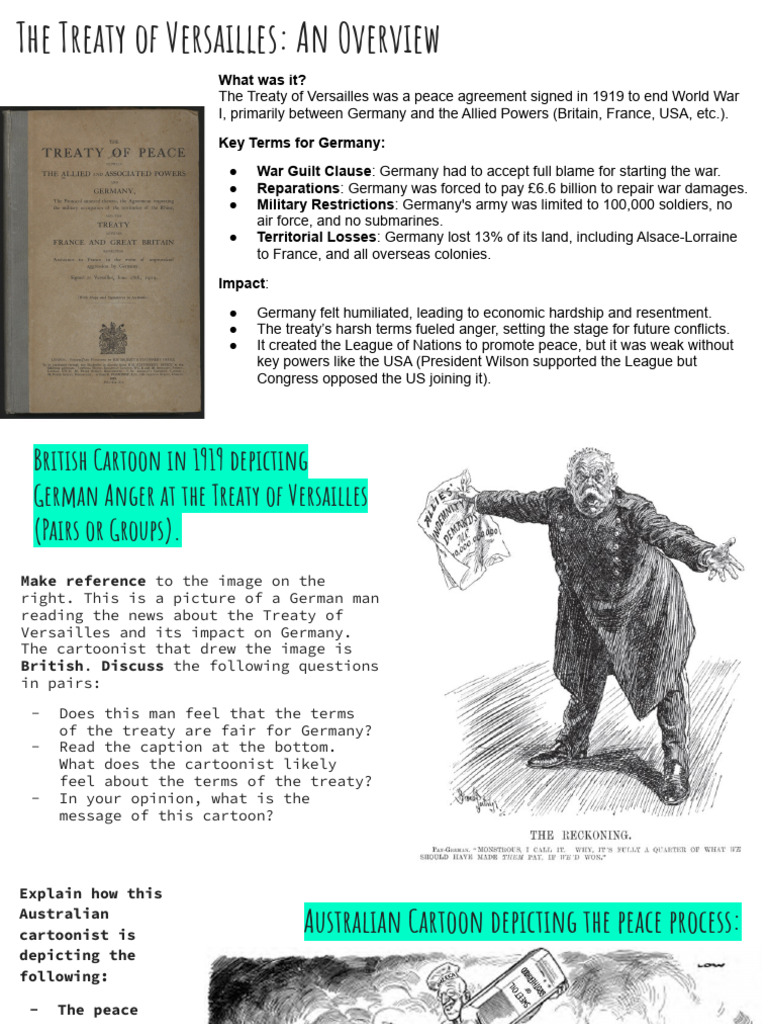Treaty of Versailles Overview, Cartoon Analyses and Intro To The Big ...
