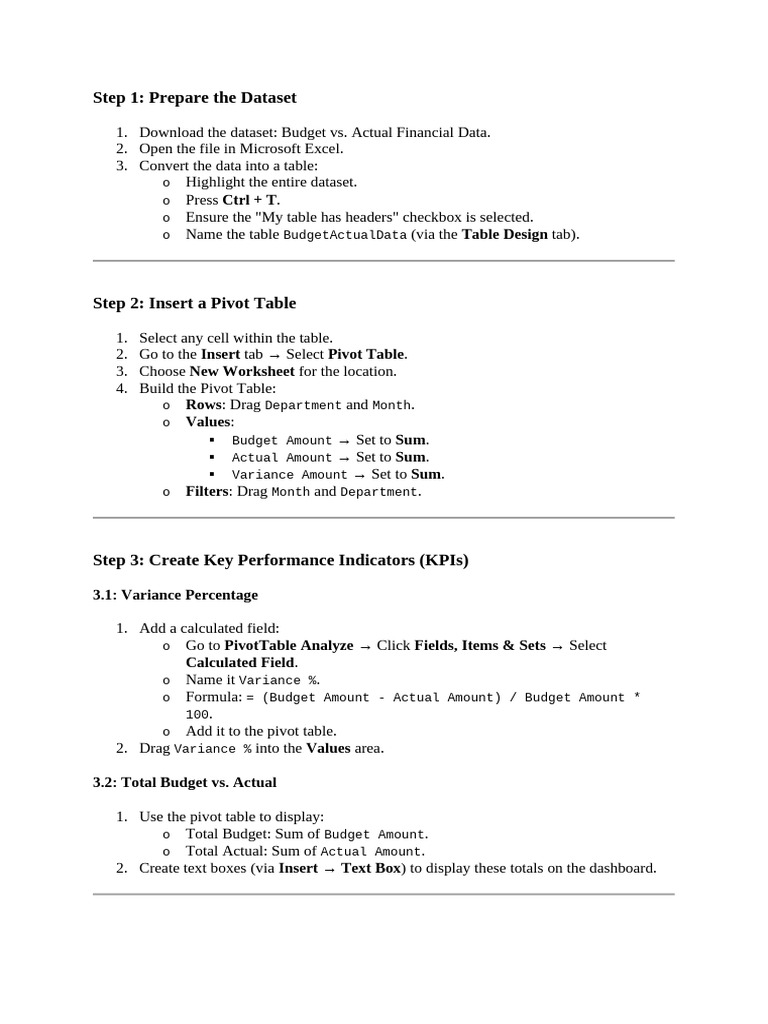 E20.10 Project-3 Budget vs. Actual Financial Dashboard Notes | PDF ...