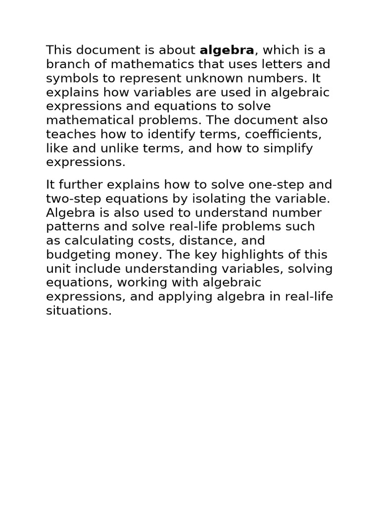 This Document Is About Algebra | PDF | Algebra | Equations