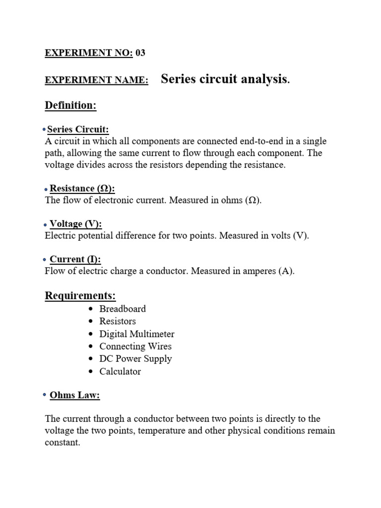 Experiment Series Circuit Lab - 03 | PDF | Voltage | Electrical ...