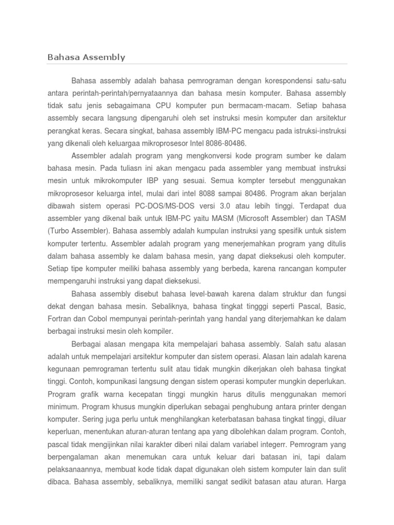 Bahasa Assembly Adalah Bahasa Pemrograman Dengan Korespondensi Satu | PDF