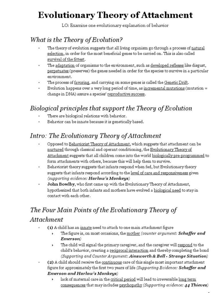 (BLOA) Evolutionary Theory of Attachment | PDF | Attachment Theory ...