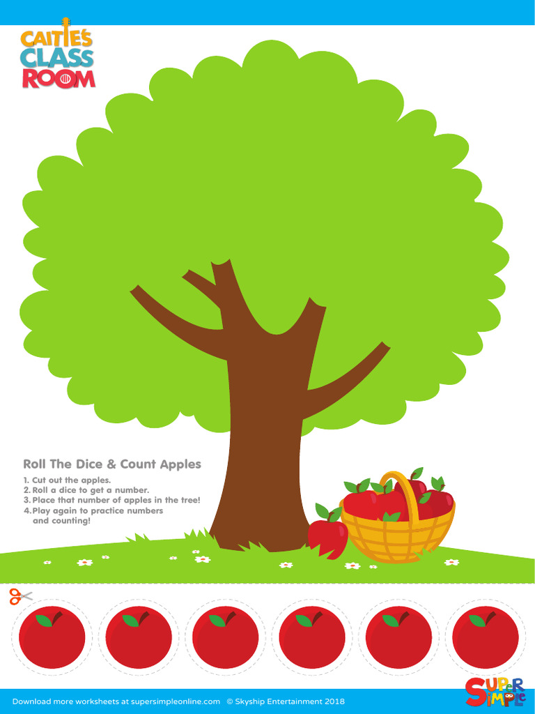 Caities Classroom Worksheet Roll The Dice and Count Apples | PDF