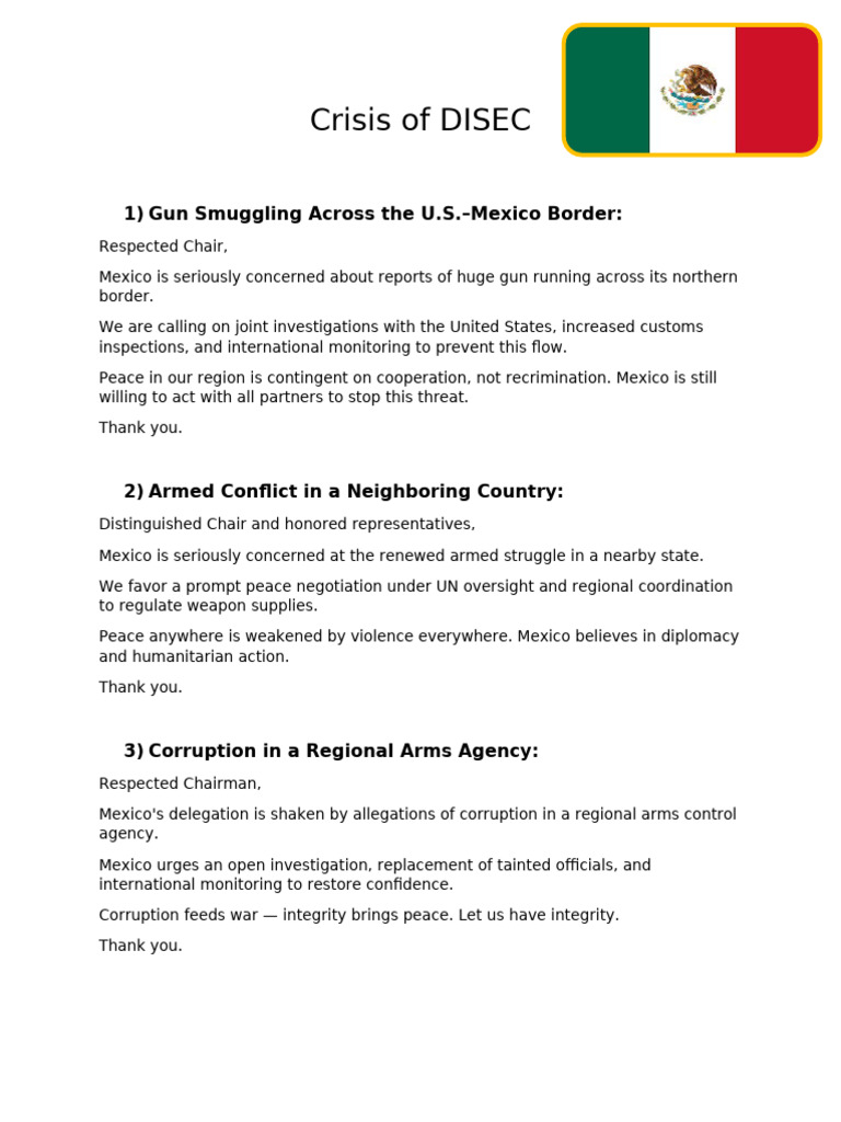 UN DISEC Mexico (Crisis) | PDF