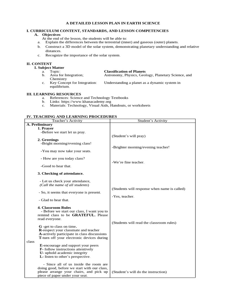 Solar System Lesson Plan | PDF | Planets | Terrestrial Planets