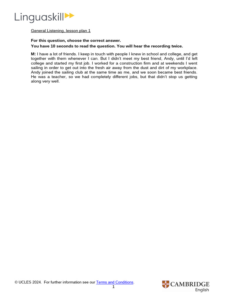 General Listening Lesson Plan 1 Transcript | PDF