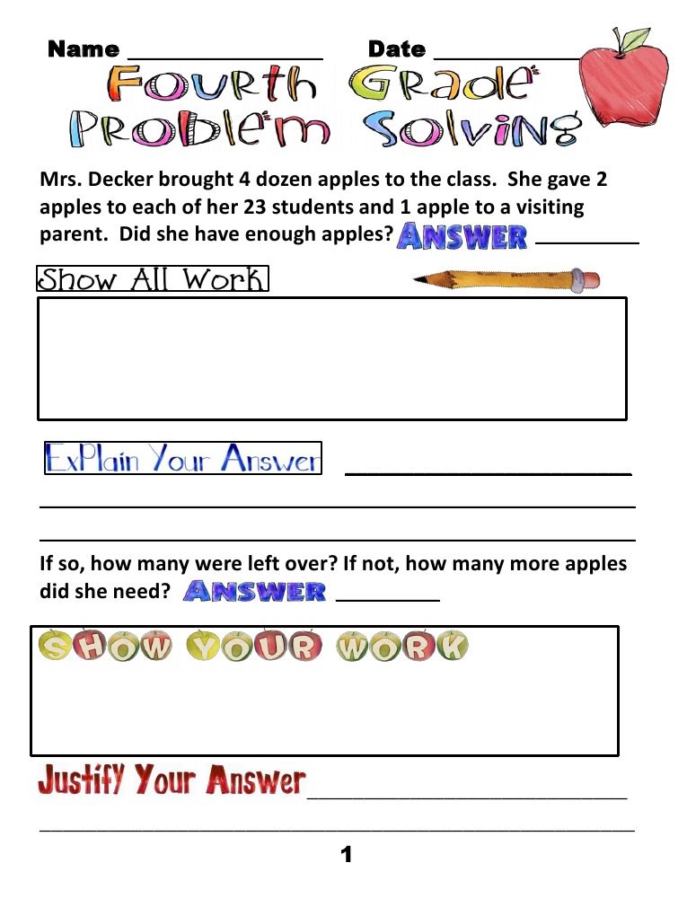 4th Grade Problem Solving Em-2 | PDF | Leisure | Foods