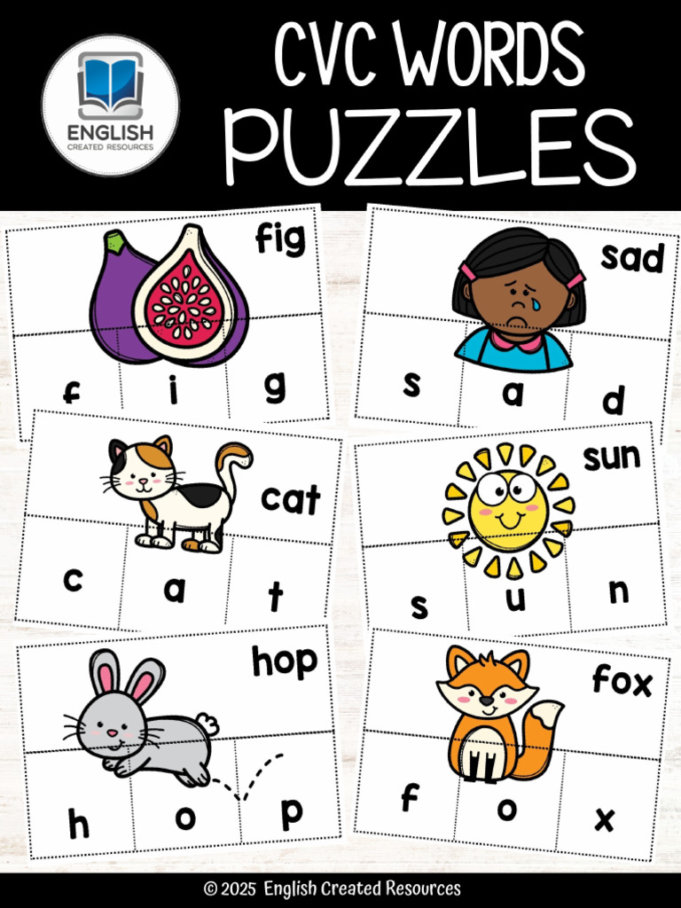 CVC Words Puzzles Copyright 2025 English Created Resources | PDF