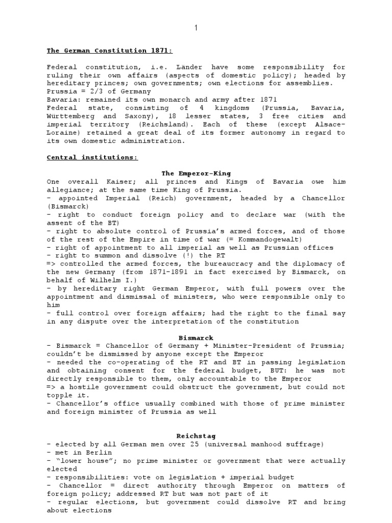 The German Constitution 1871 | German Empire | Prussia