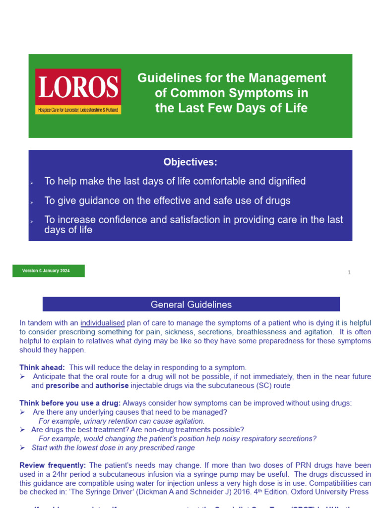Guidelines For The Management of Symptoms in The Last Days of Life ...