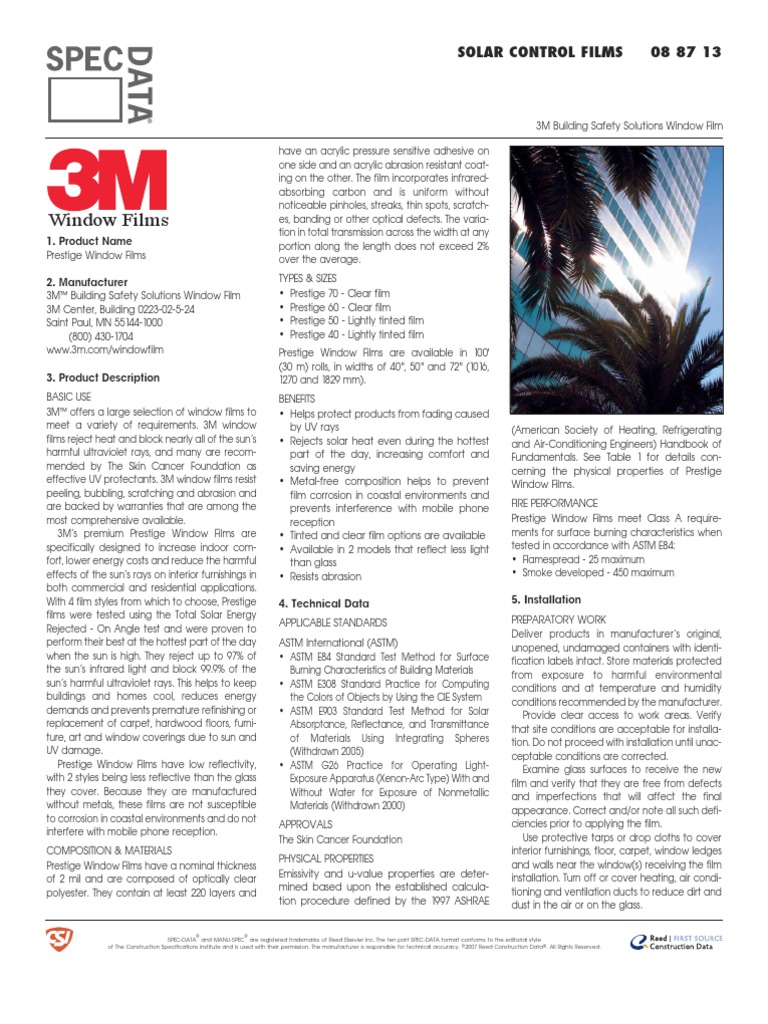 3m Window Film Prestige Nanotechnology D Prestige | PDF | Ultraviolet | Glasses