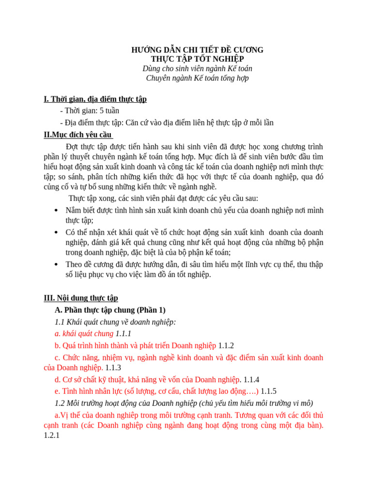 Huong Dan Chi Tiet Thuc Tap Tot Nghiep | PDF