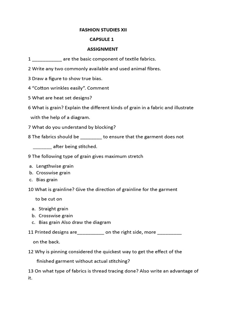 Fashion Studies Xii Capsule 1 Assignment | PDF