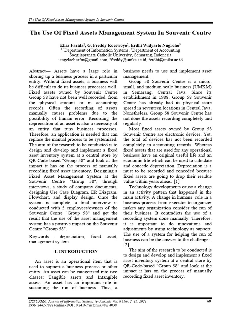 The Use of Fixed Assets Management System in Souvenir Centre | PDF ...