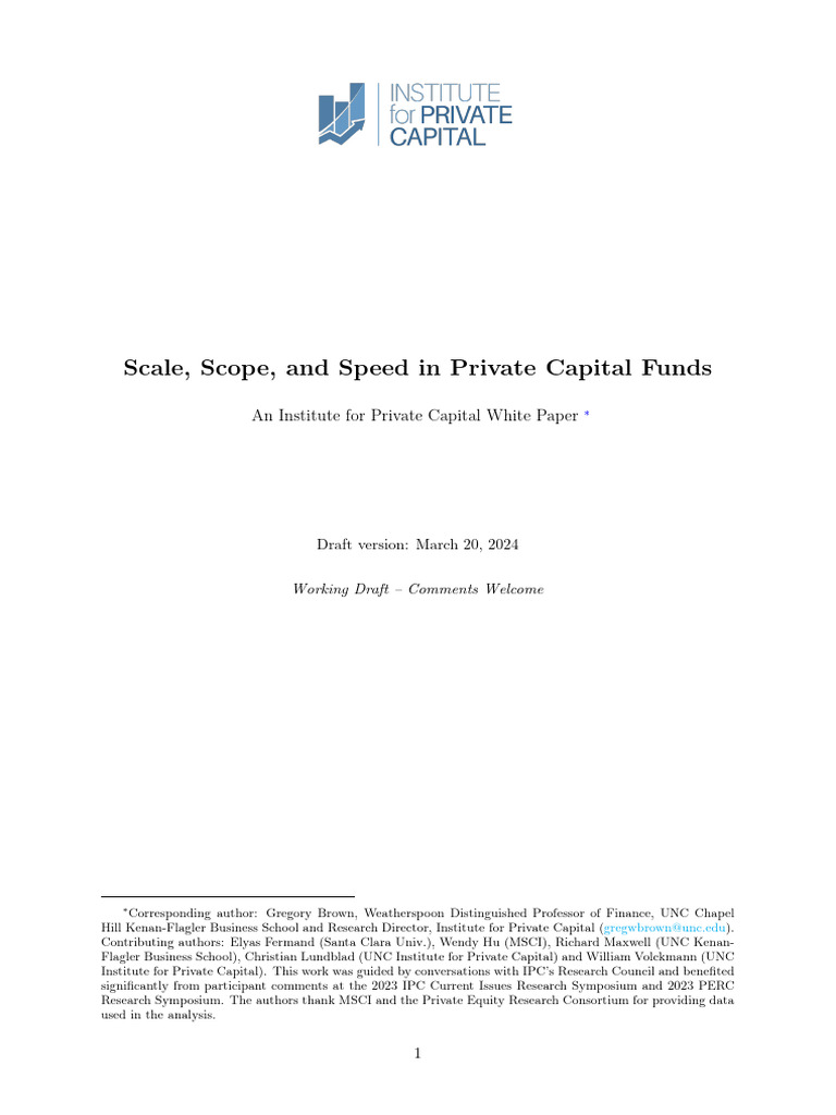 Scale, Scope, and Speed in Private Capital Funds | PDF | Venture ...