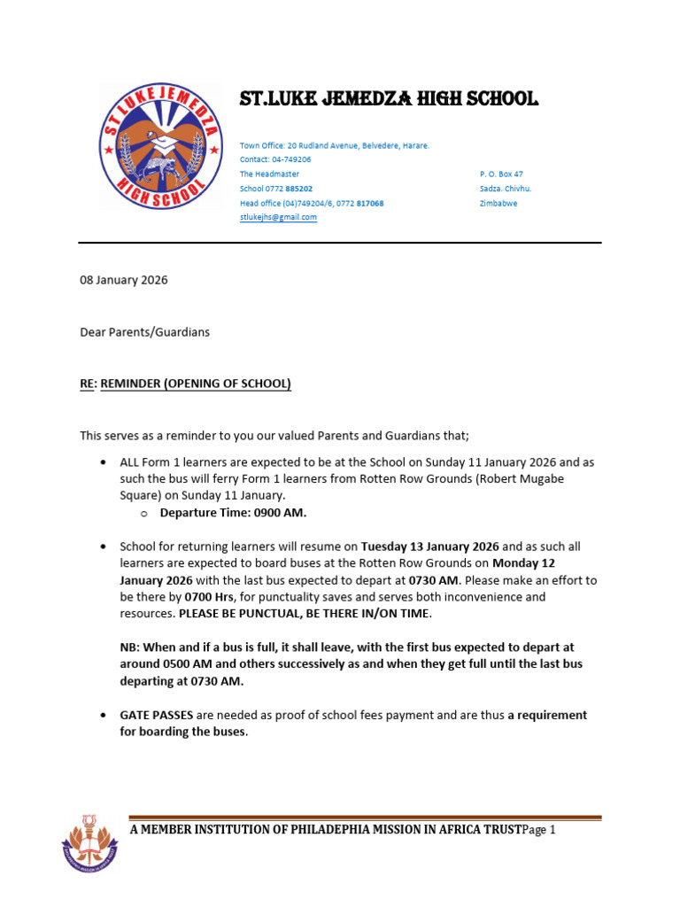 Sljhs 1st Term 2026 Opening Letter | PDF | Human Body | Dress Codes
