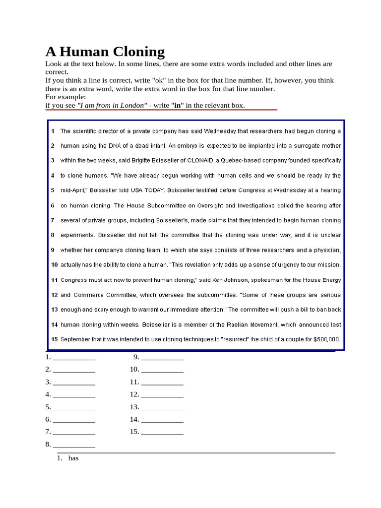 A Human Cloning - Reading | PDF